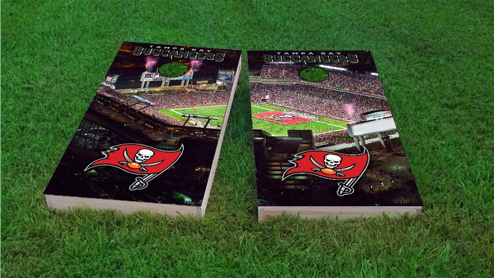 NFL Stadium (Tampa Bay Buccaneers) Themed Custom Cornhole Board Design