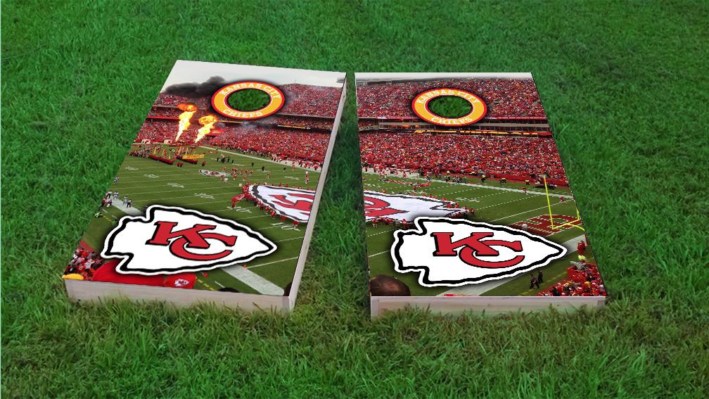NFL Stadium (Kansas City Chiefs) Themed Custom Cornhole Board Design