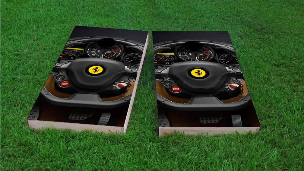 Ferrari Steering Wheel Themed Custom Cornhole Board Design