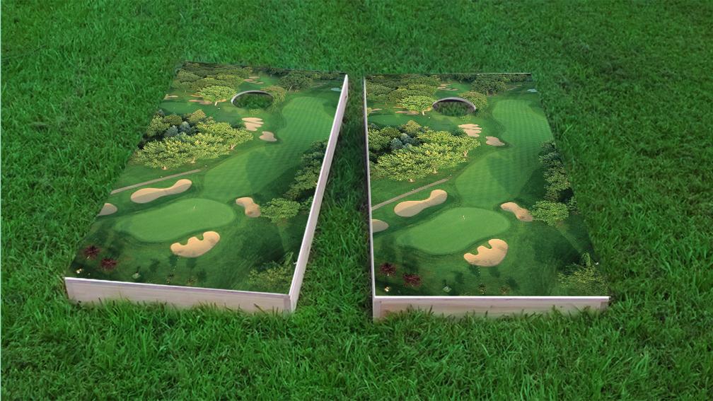 Golf Course Flyover Custom Cornhole Board Design