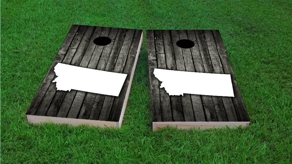 Wood Slat State (Montana) Themed Custom Cornhole Board Design
