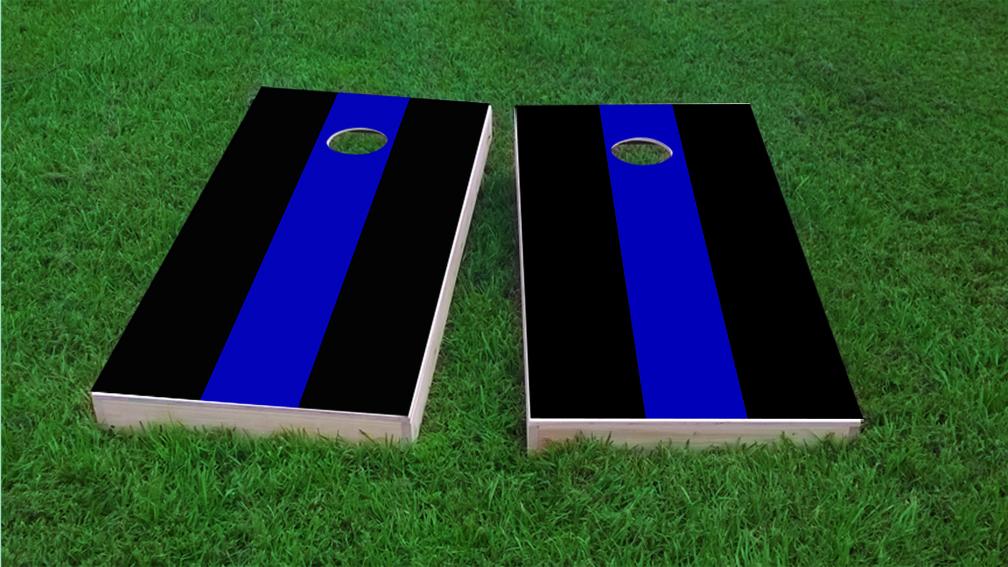 Simple Blue Line Themed Custom Cornhole Board Design