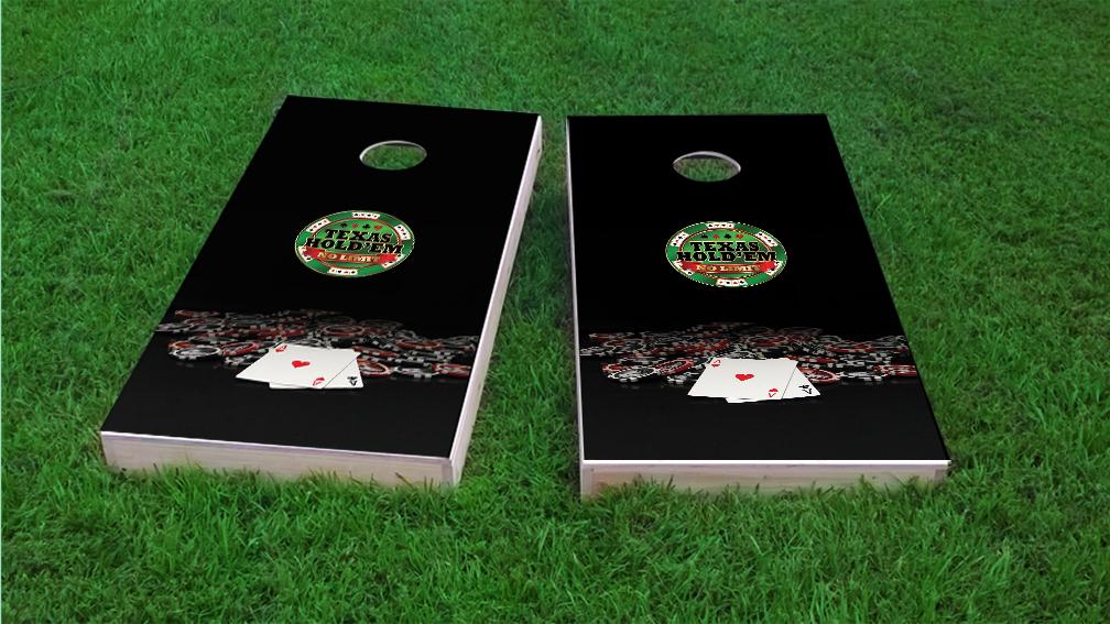 Texas Holdem No Limit Themed Custom Cornhole Board Design