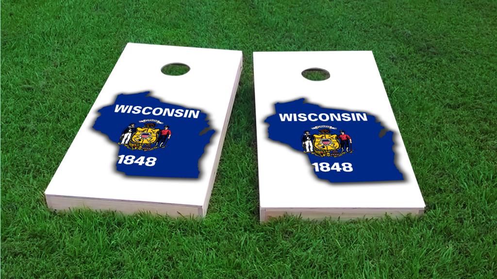Wisconsin State Flag Outline (White Background) Themed Custom Cornhole ...
