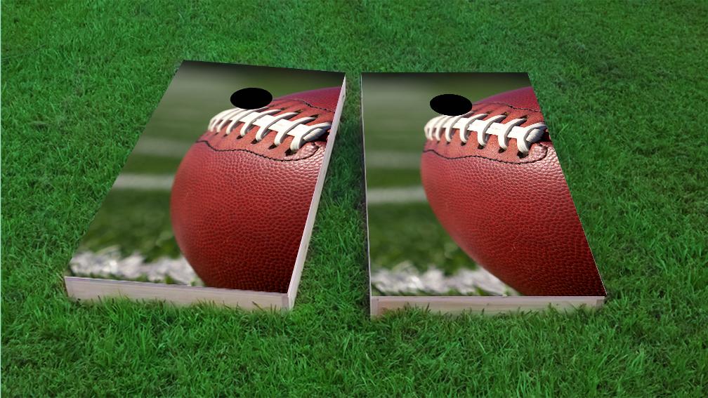 Football in Field Themed Custom Cornhole Board Design